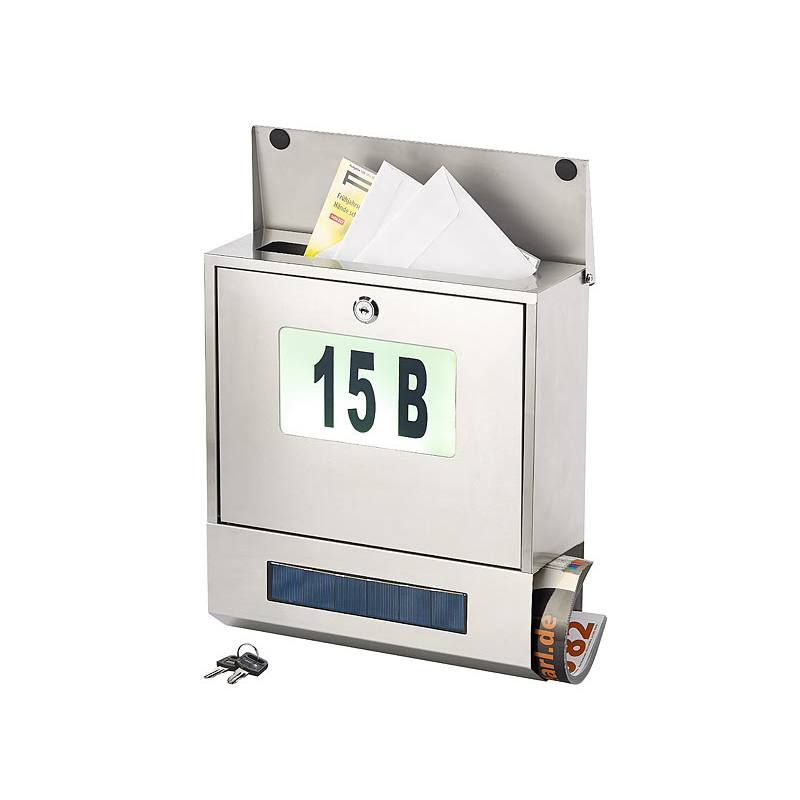 Stainless Steel Letterbox with solar-powered Lightning, 54,95